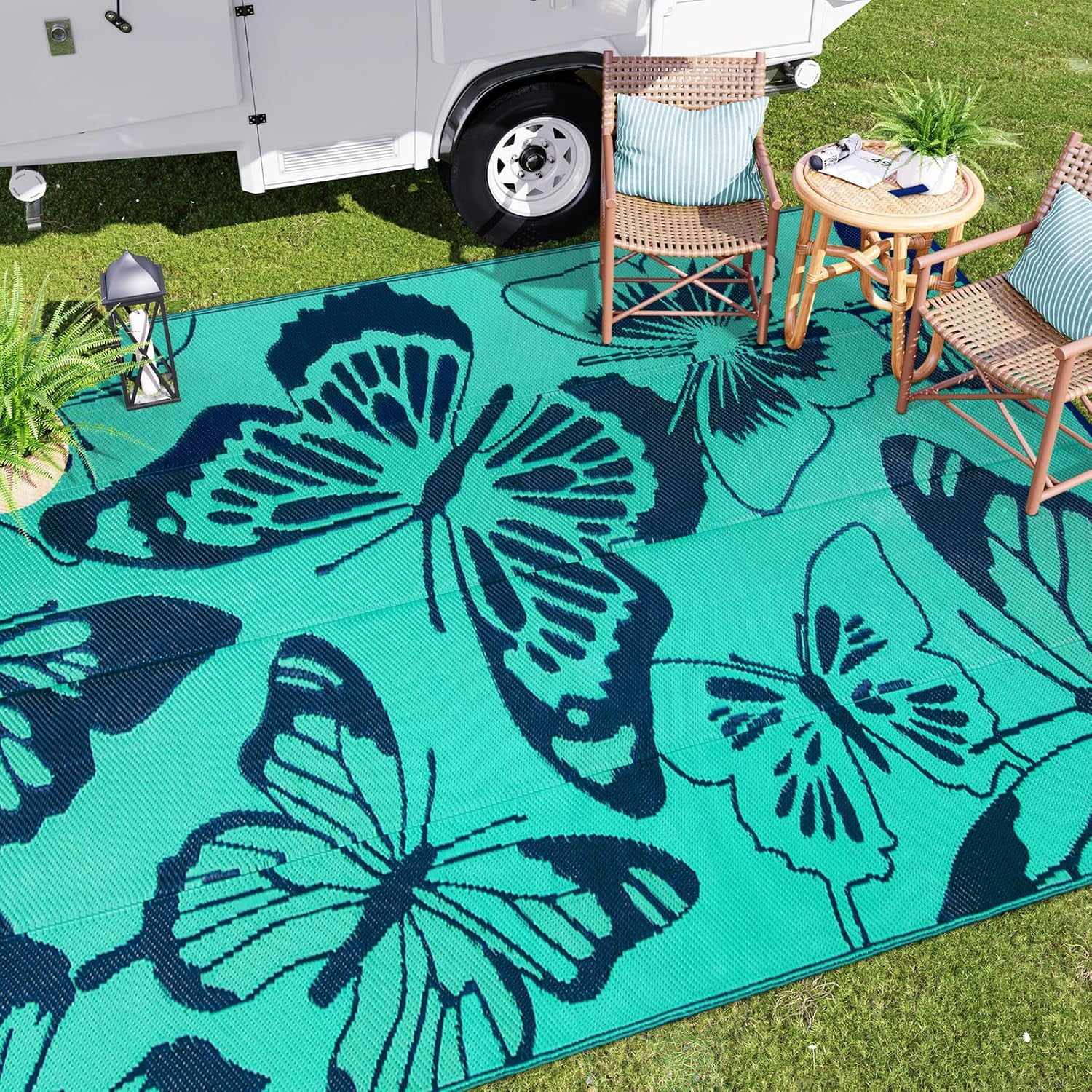 Wonnitar 9x12 Butterfly Outdoor Rug Waterproof, Large Washable Rugs for ...