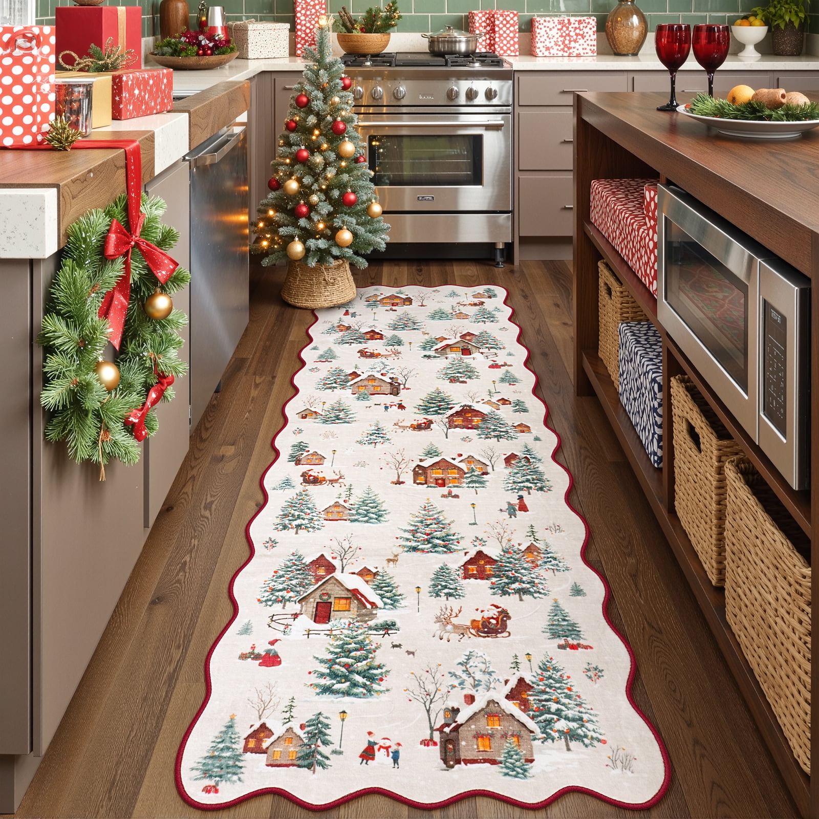 Wonnitar Christmas Runner Rugs, 2x6 Beige Kitchen Rug Washable Non Slip ...