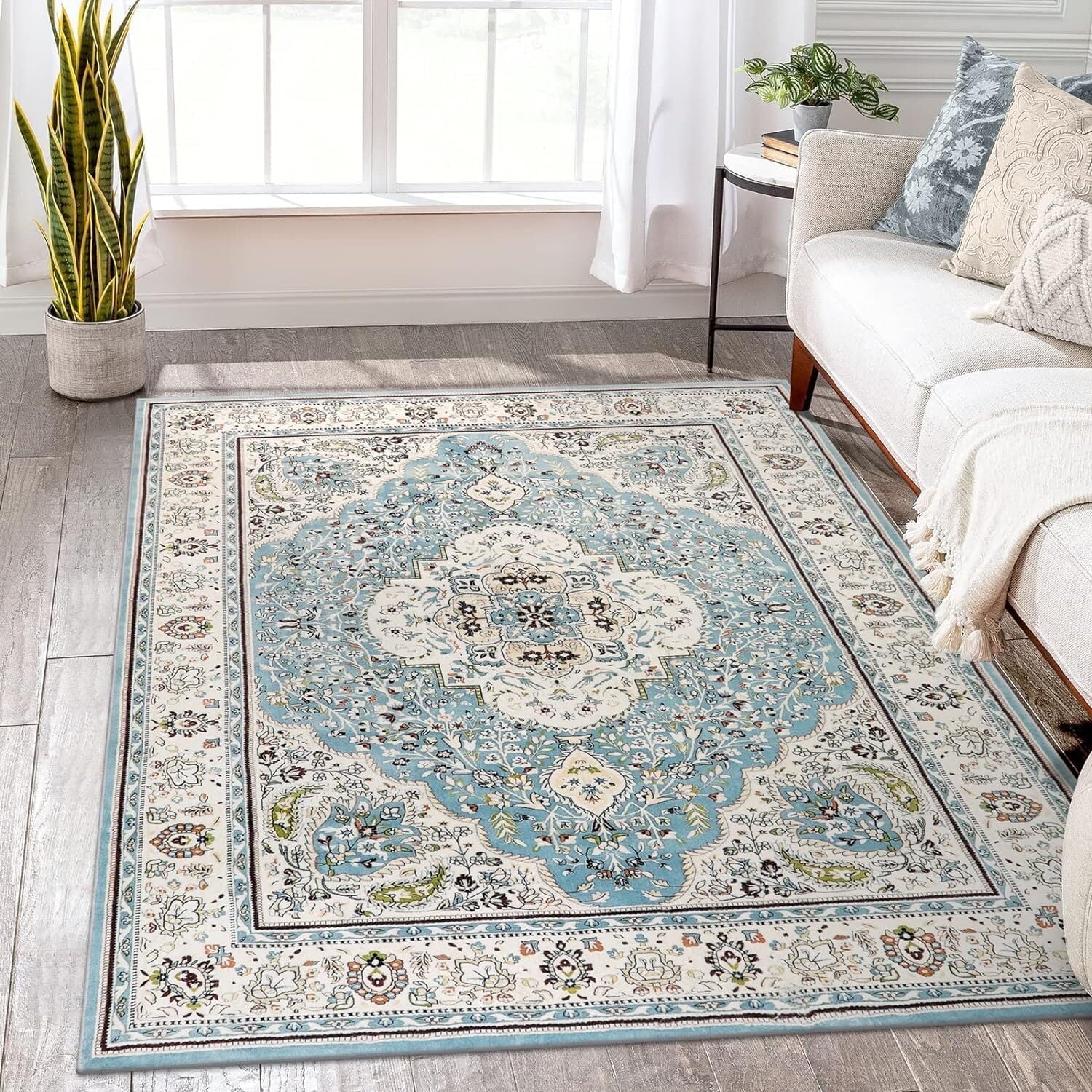 Wonnitar Floral Medallion Area Rug - 5x7 Large Distressed Living Room ...