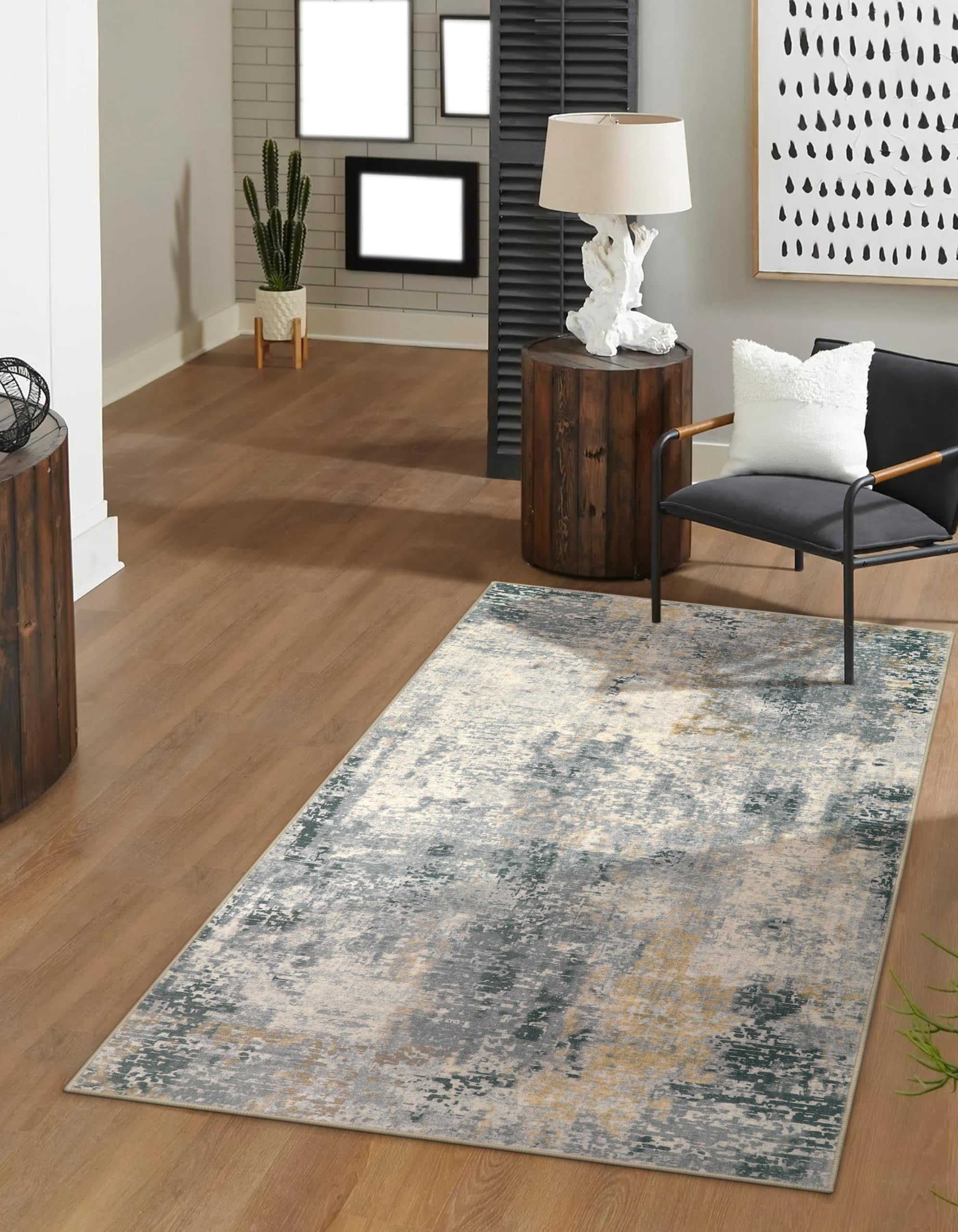 Wonnitar Modern Abstract Area Rug - 3 x 5 Gray Washable Rug, Soft Non ...