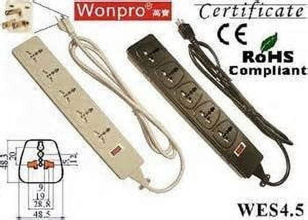 Wonpro Universal Power Strip 5 Outlets 110V-250V and 2500 Watts Built-in Universal Surge ...