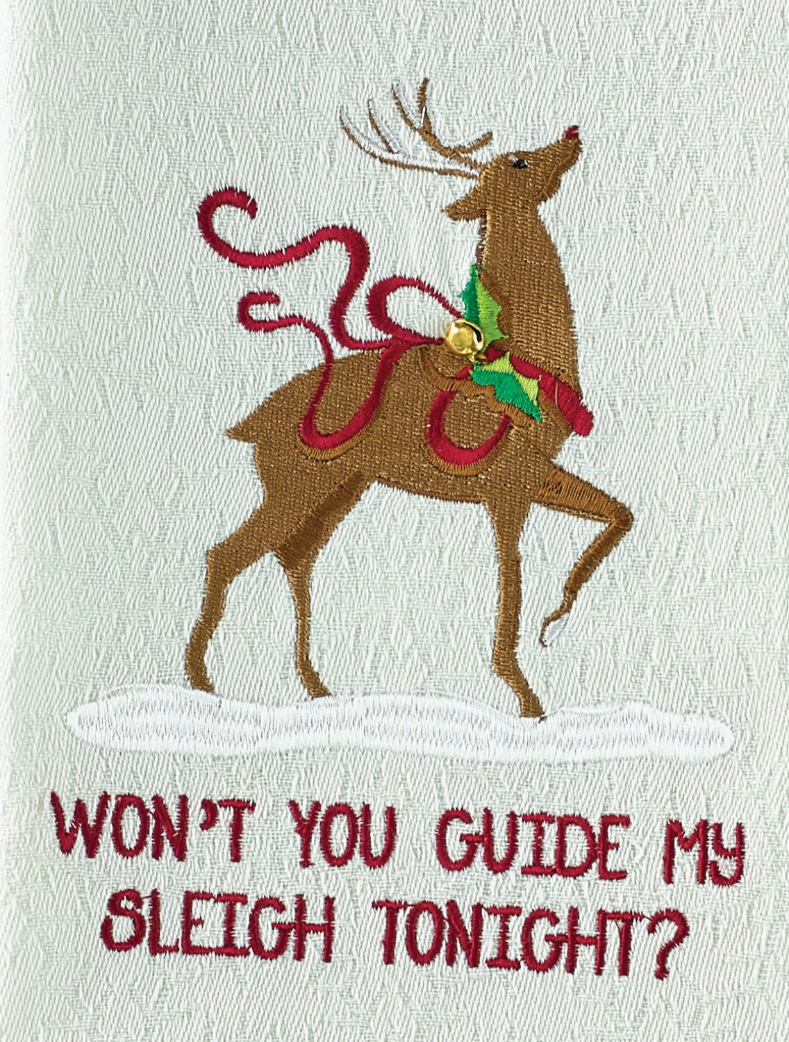 Wont You Guide My Sleigh Tonight Reindeer Embroidered Kitchen Dish ...