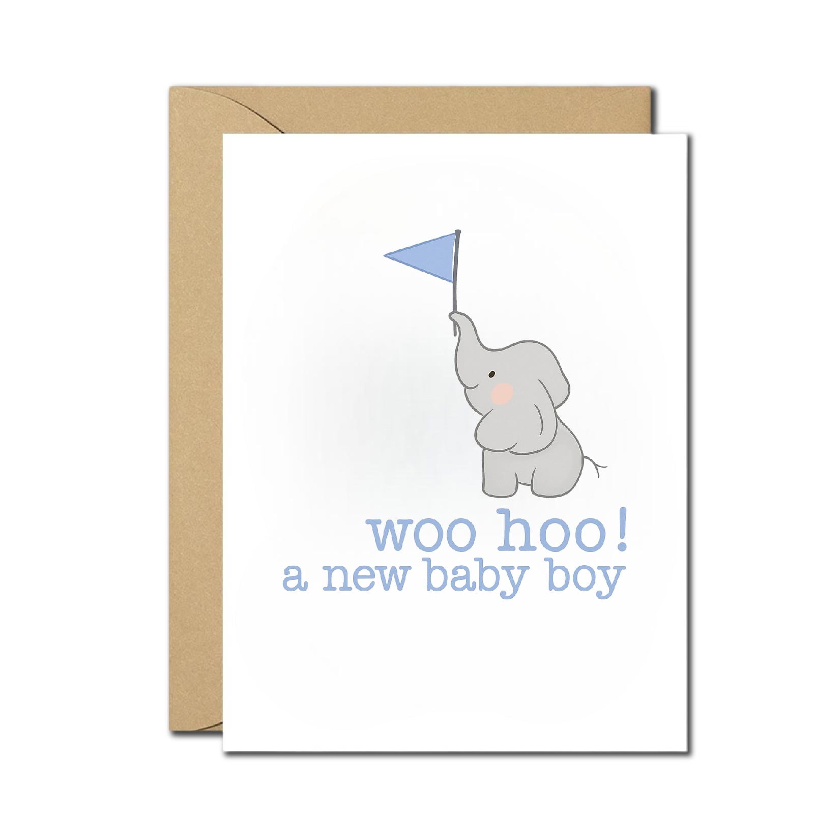 Woo Hoo! New Baby Boy Greeting Card – Cute Elephant Illustration – Newborn Congratulations ...