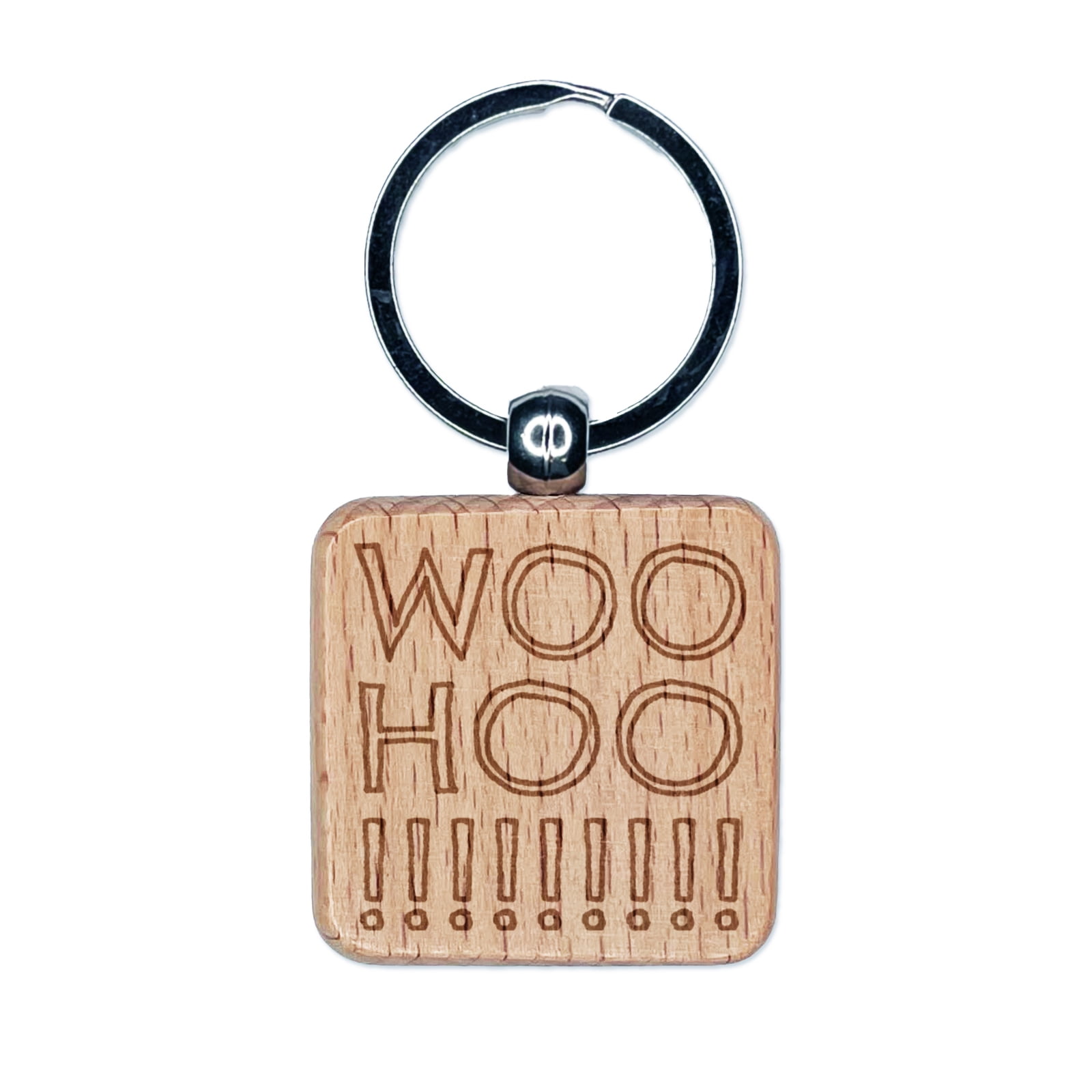 Woo Hoo Outline Fun Text Square Keychain Charm Tag - Engraved Wood ...