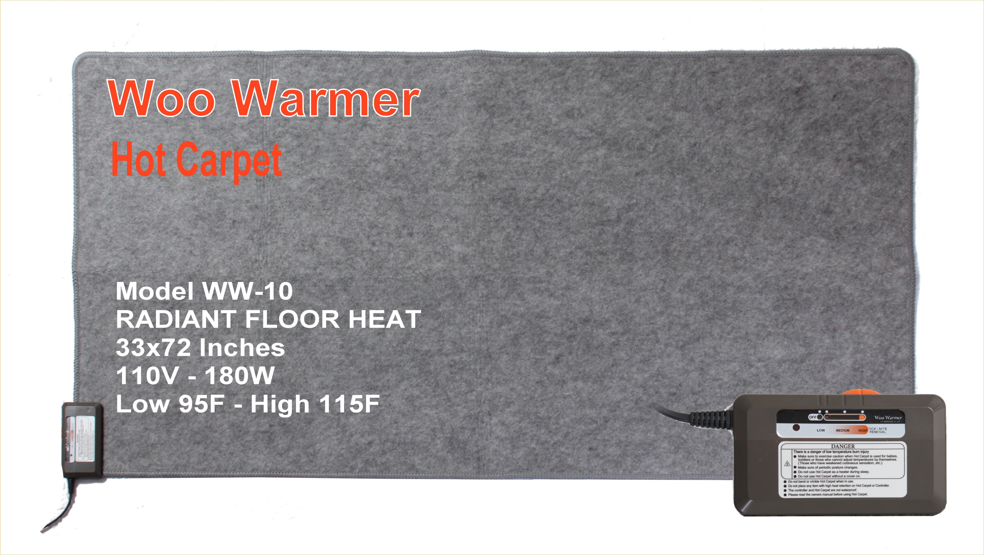 "Woo Warmer Heated Pad, 180 watt Under Rug Floor Heater for Desk Feet ...