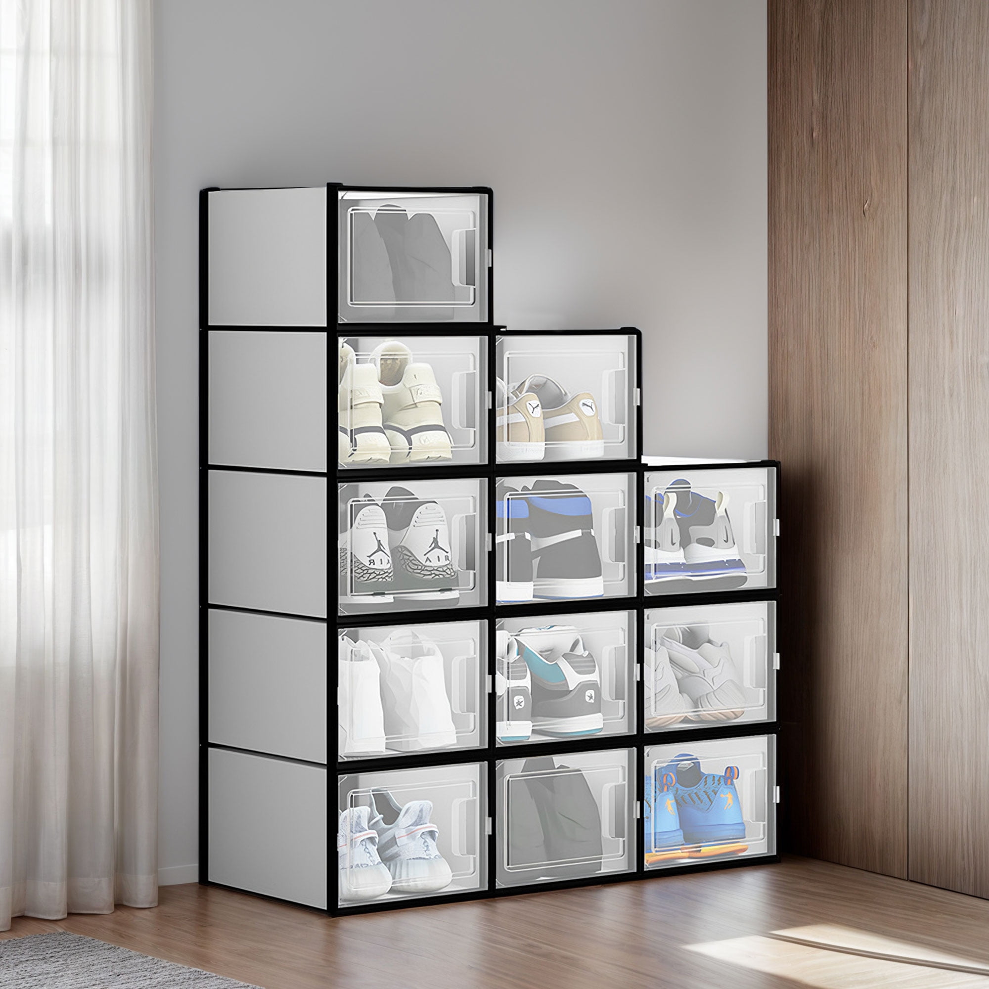 ModFusion 12 Pairs Stackable Shoe Box Closet Storage Container Hard ...