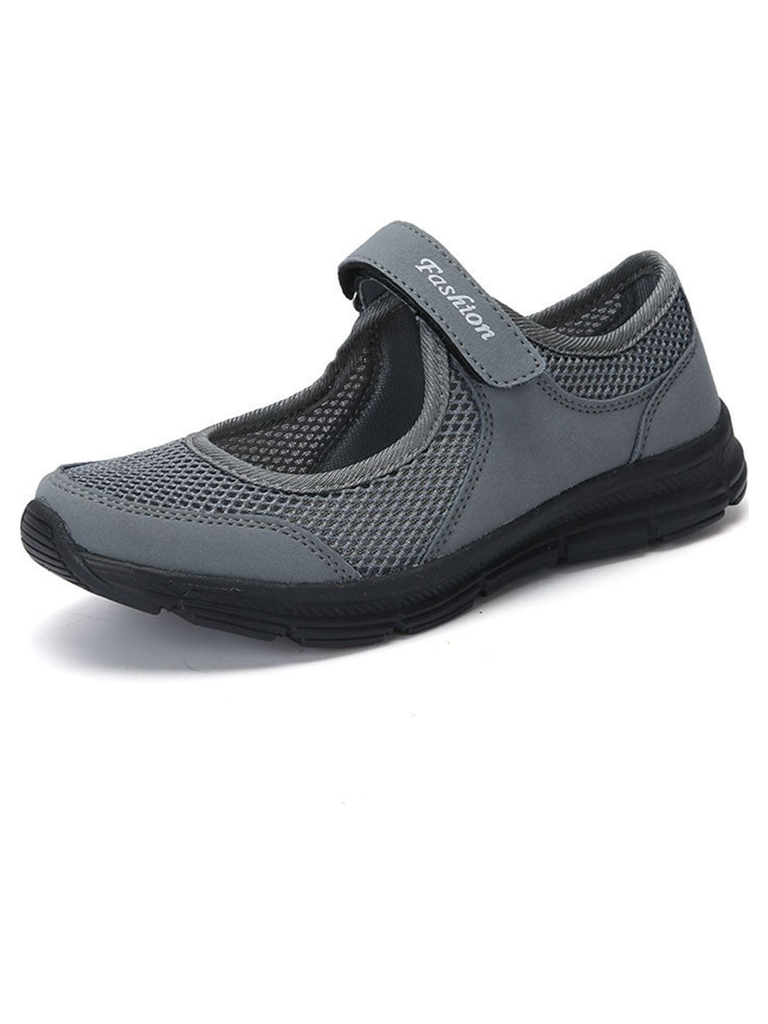 Woobling Women Flats Magic Tape Casual Shoe Round Toe Walking Shoes ...