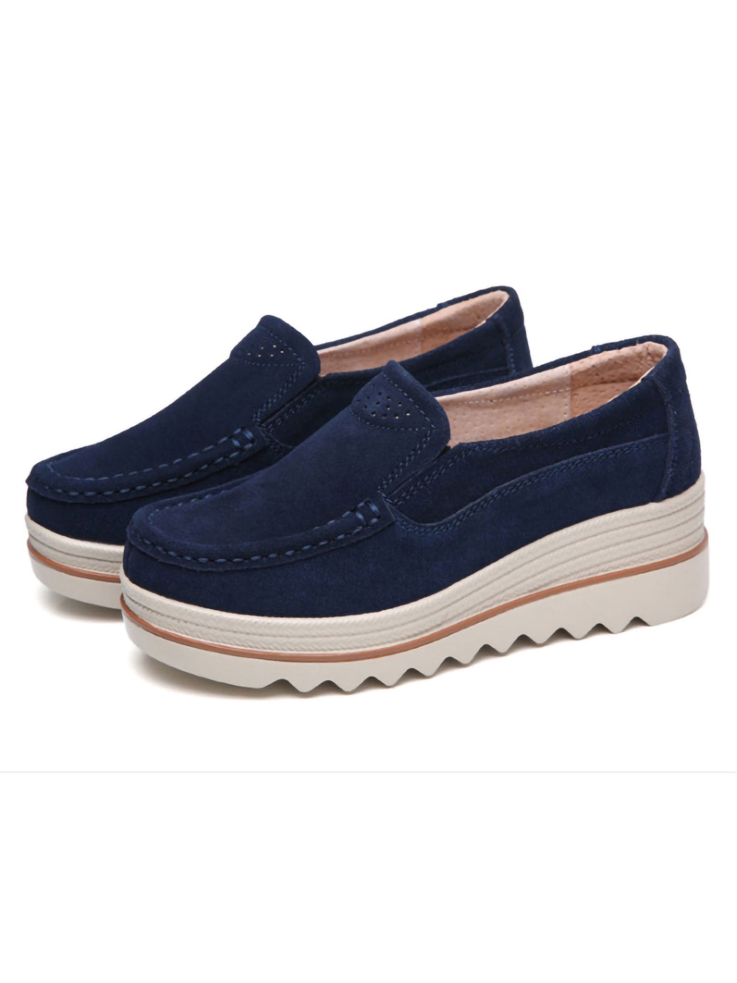 Woobling Women's Slip On Platform Shoes Suede Leather Loafers Comfort ...