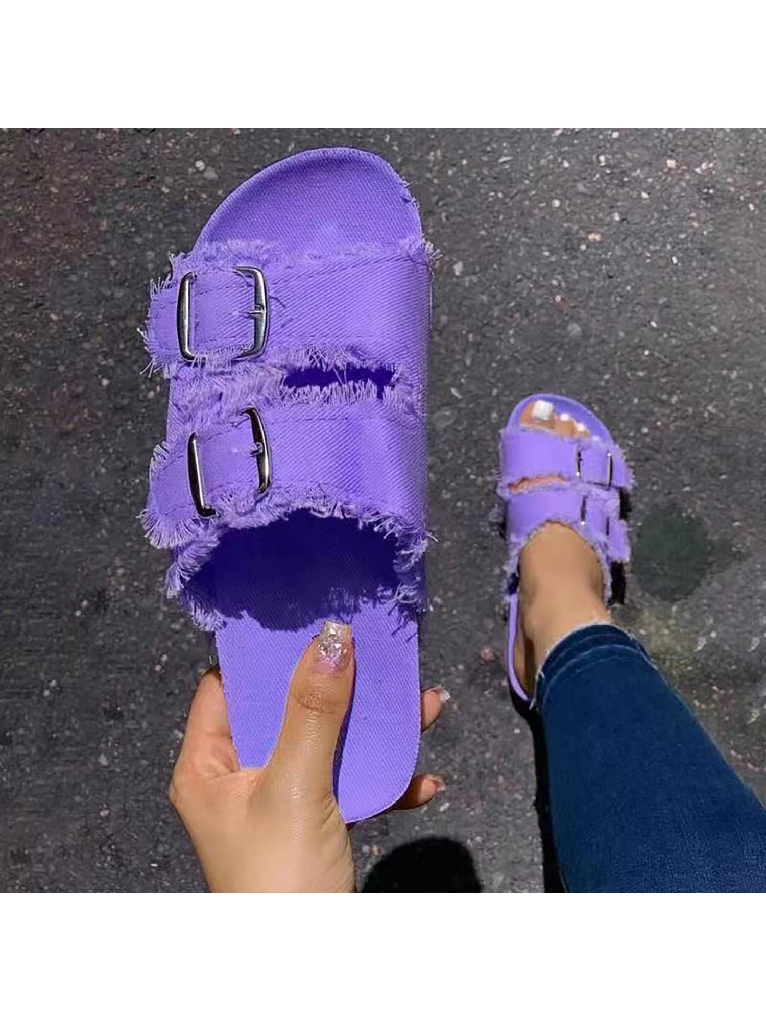 Woobling Women's Casual Buckle Straps Slides Sandals Open Toe Footbed ...