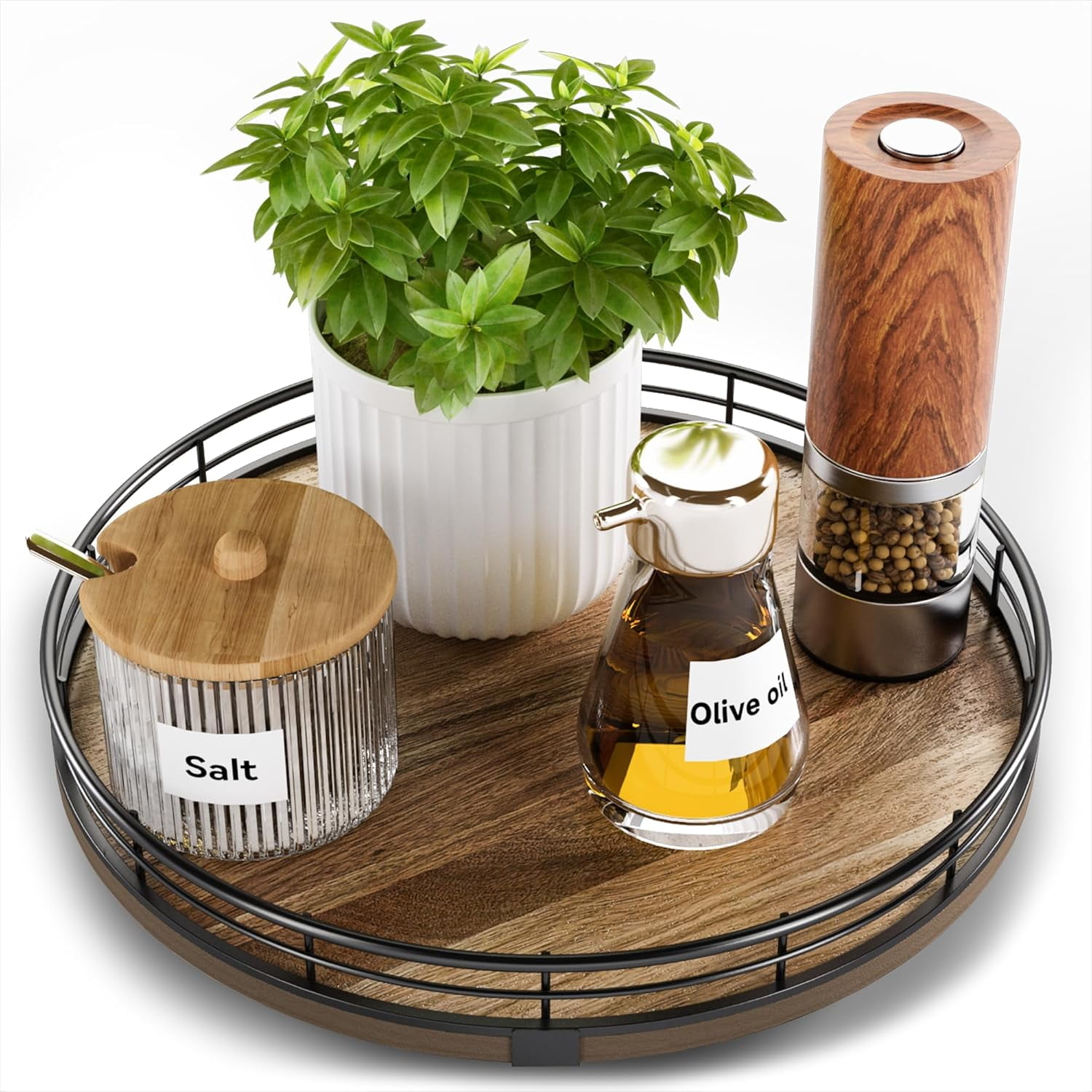 Wood 10" Lazy Susan Turntable Organizer for Table Top, Farmhouse Round ...
