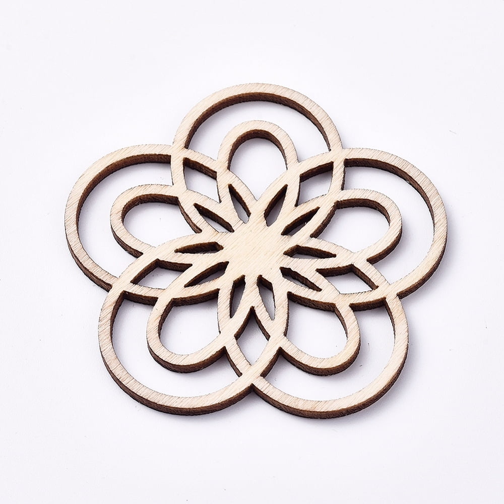 Wood 100 pc Wood Cabochons Laser Cut Wood Shapes Flower Blanched Almond ...