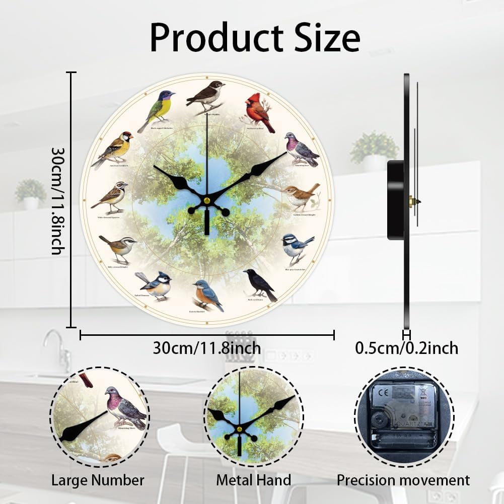 Wood 12 Different Bird Wall Clock 12 Inch Battery Operated Wall Clocks ...