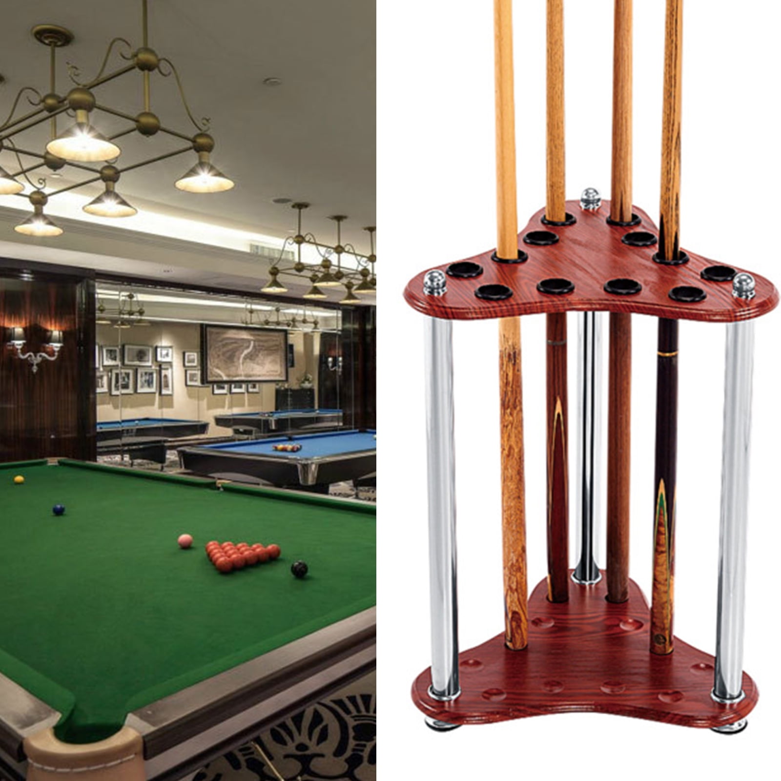 Wood 12 Hole Pool Cue Rack Corner Pool Cue Stick Rack Floor Stand ...