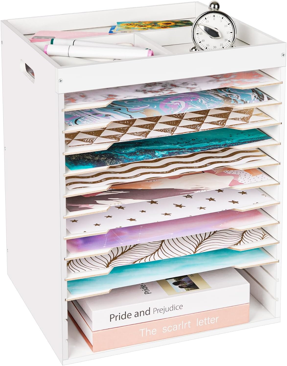 Wood 12x12 Paper Storage Organizer - Adjustable Shelves 12-Tier ...