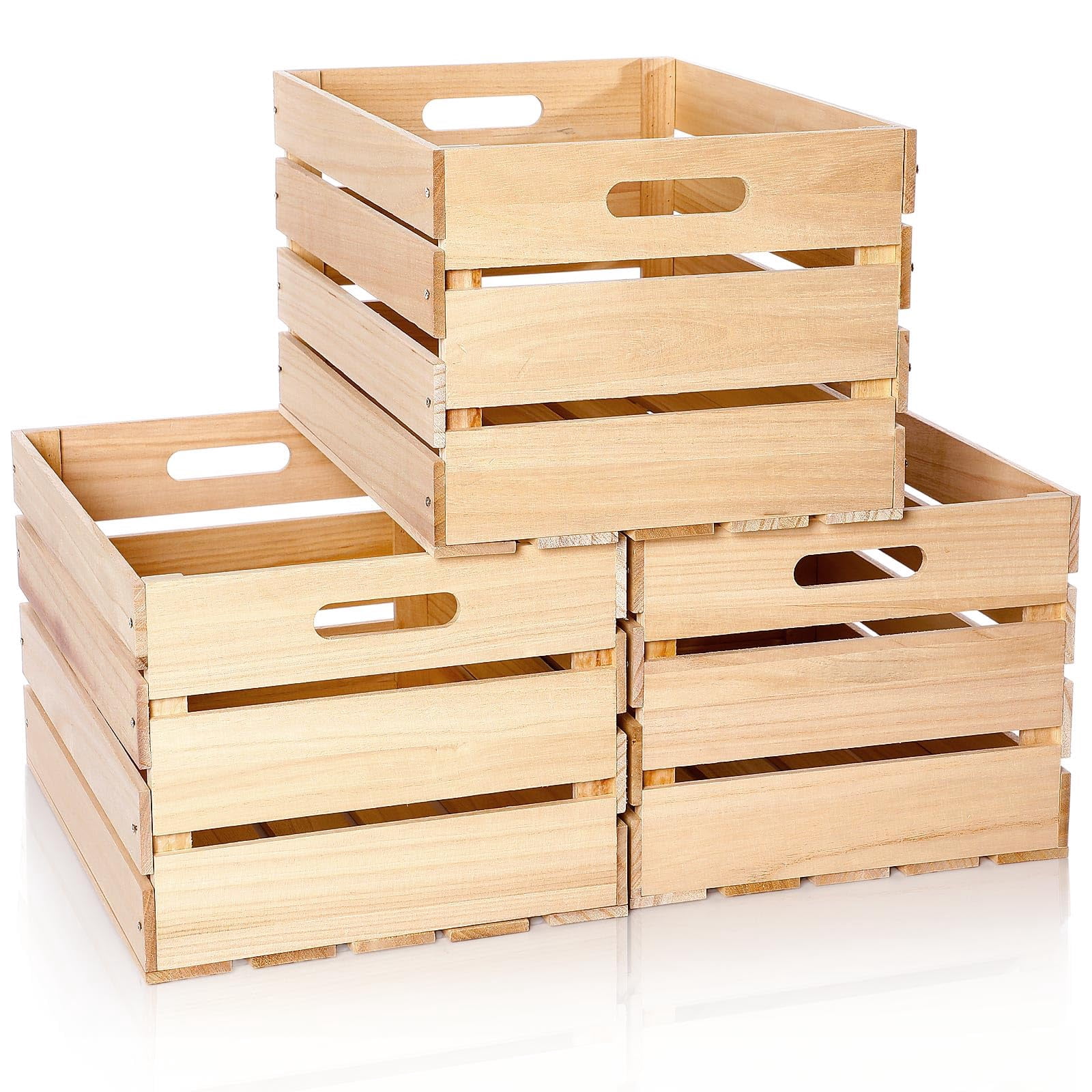 Wood 16 Inch Storage Crates 3-Pack Unassembled Decorative Nesting Home ...