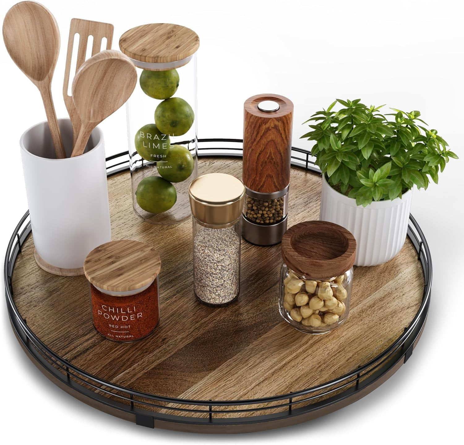 Wood 16" Lazy Susan Turntable Organizer for Table Top, Farmhouse Large ...