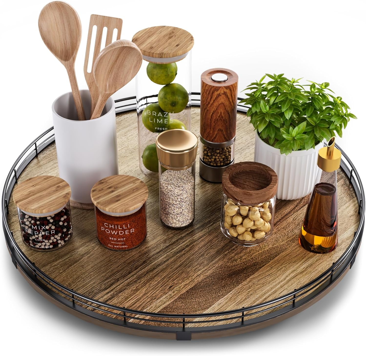 Wood 18" Turntable Organizer for Table Top, Farmhouse Large Round for ...