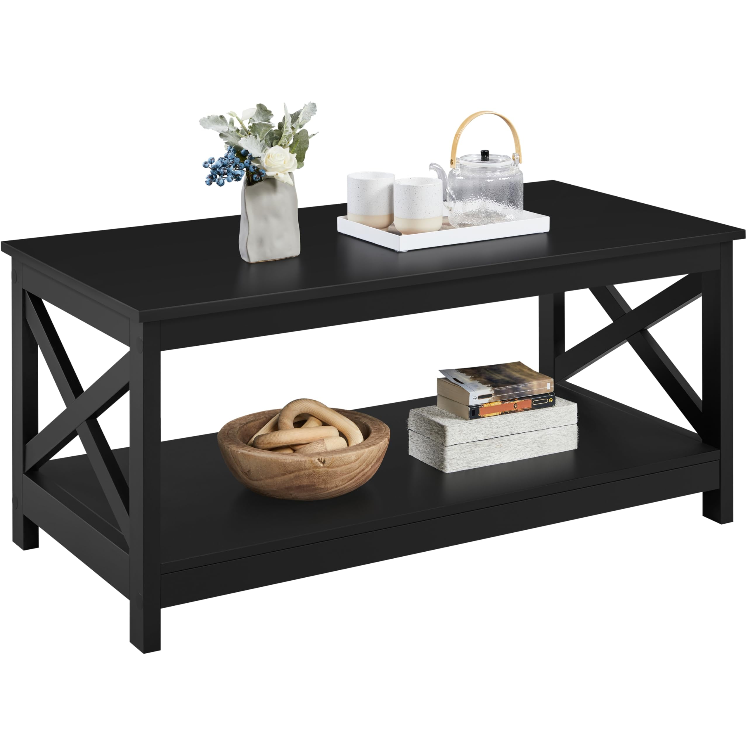 Wood 2-Tier Coffee Table with Storage Shelf for Living Room Bedroom ...
