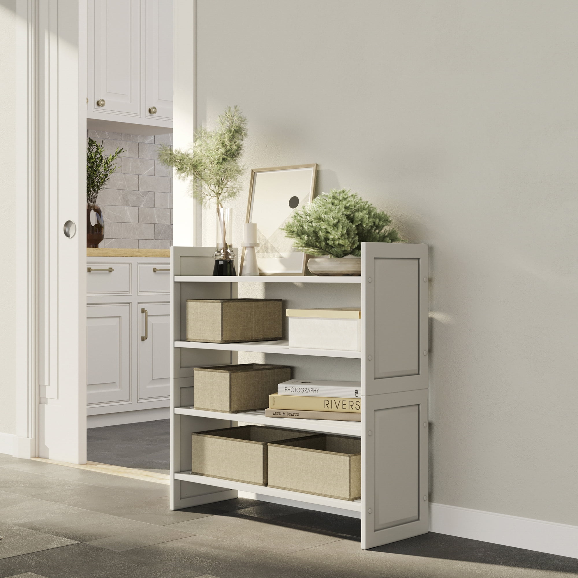 Wood 2 Tier Storage Rack White Finish - Walmart.com