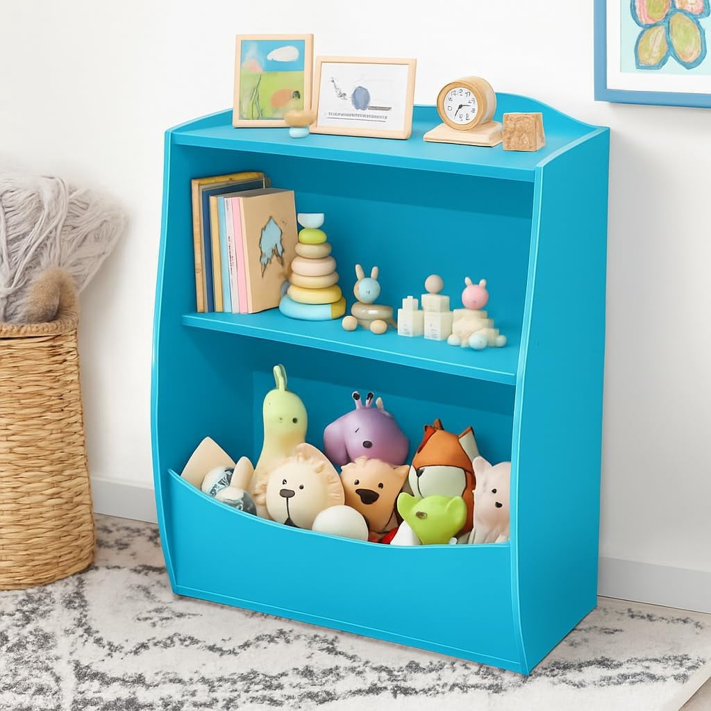 Wood 2 Tier Toy Storage Organizer Bookshelf and Toy Organizer, Book ...