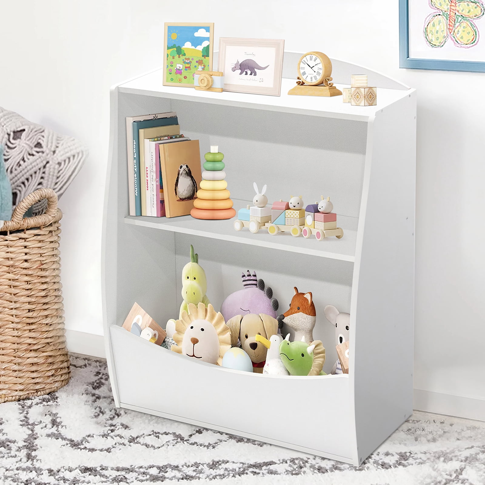Wood 2 Tier Toy Storage Organizer Bookshelf and Toy Organizer, Book ...