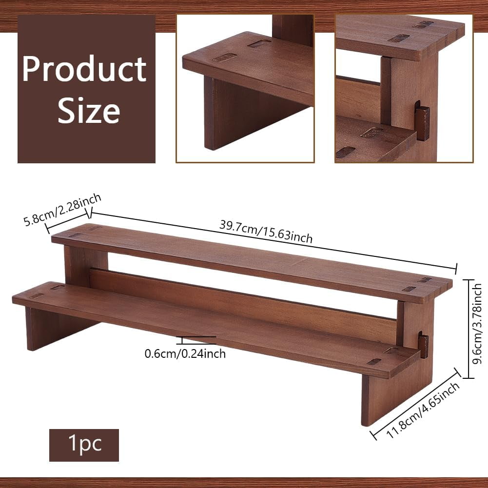 Wood 2-Tier Wooden Display Riser Shelf Tabletop Small Food Stand Wooden ...