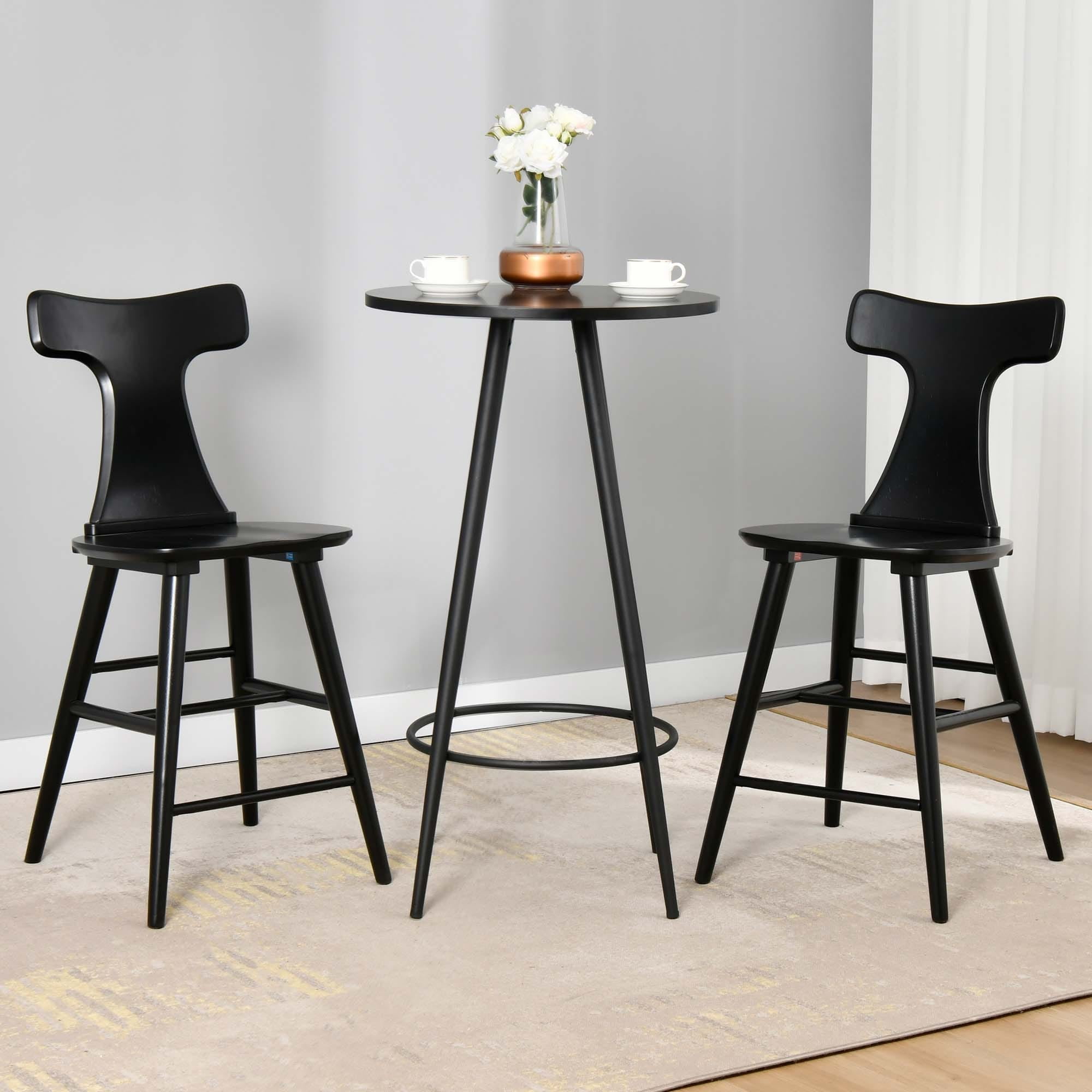 Wood 24'' Counter Stools with Curved Slat Back Black - Walmart.com