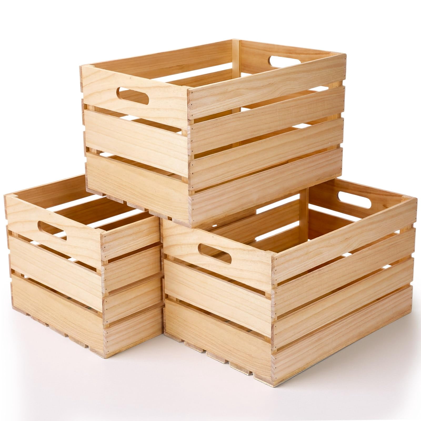 Wood 24 Inch Storage Crates 3 Pack Unassembled Decorative Nesting ...