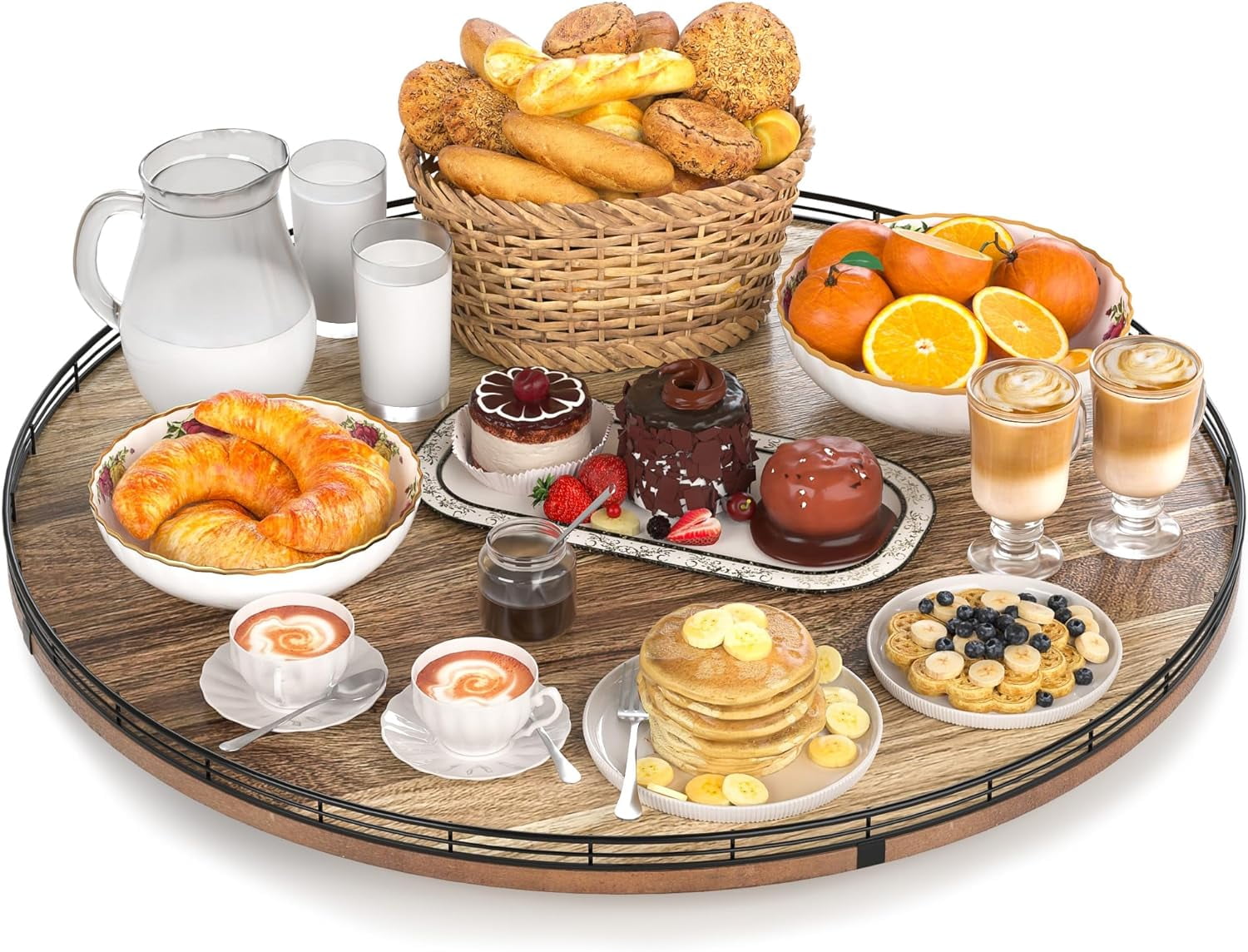 Wood 24" Turntable Organizer for Table Top, Farmhouse Extra Large Round ...