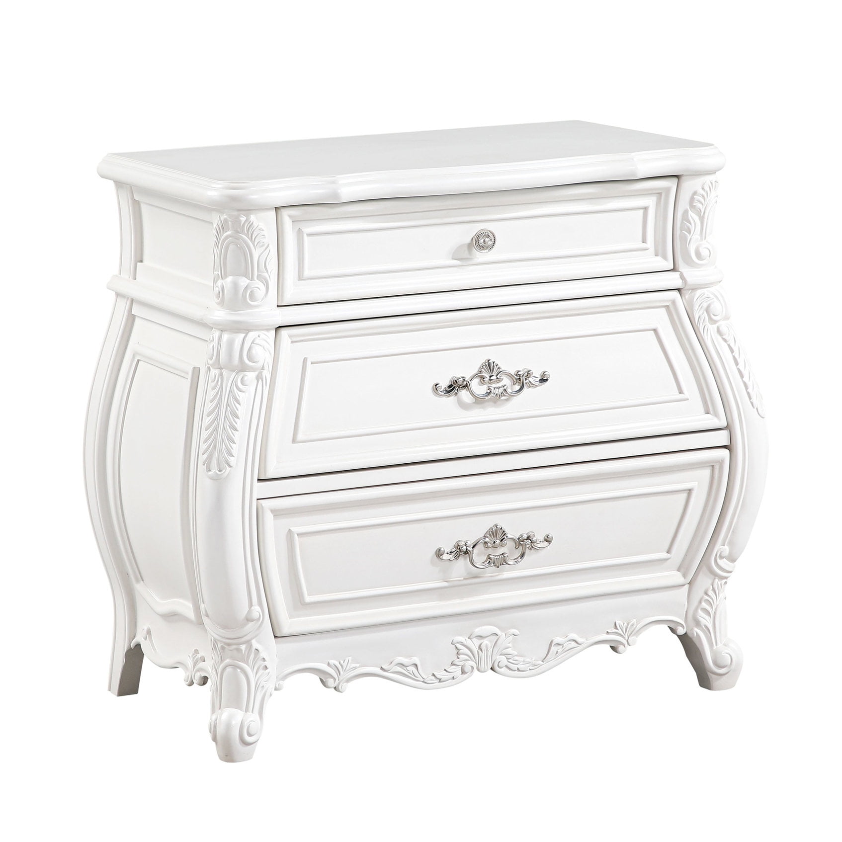 Wood 3-Drawer Bedside Cabinet for Bedroom / Feature Intricate Carvings ...