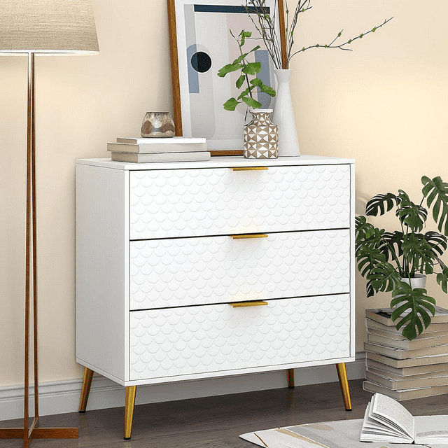 Oubayajia Modern 3-Drawer Dresser, Wood Closet Dresser Chest of Drawers ...