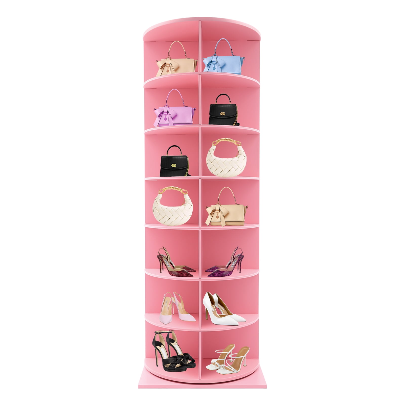 Wood 360° Rotating Shoe Rack Cabinet Free Standing Shoe Organizer 7 ...