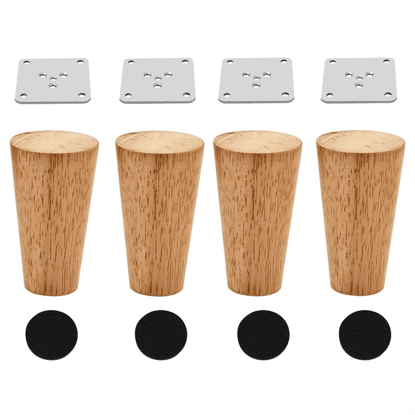 Wood 4 Inch Furniture Legs Set of 4 Round Solid Mid Couch Feet ...