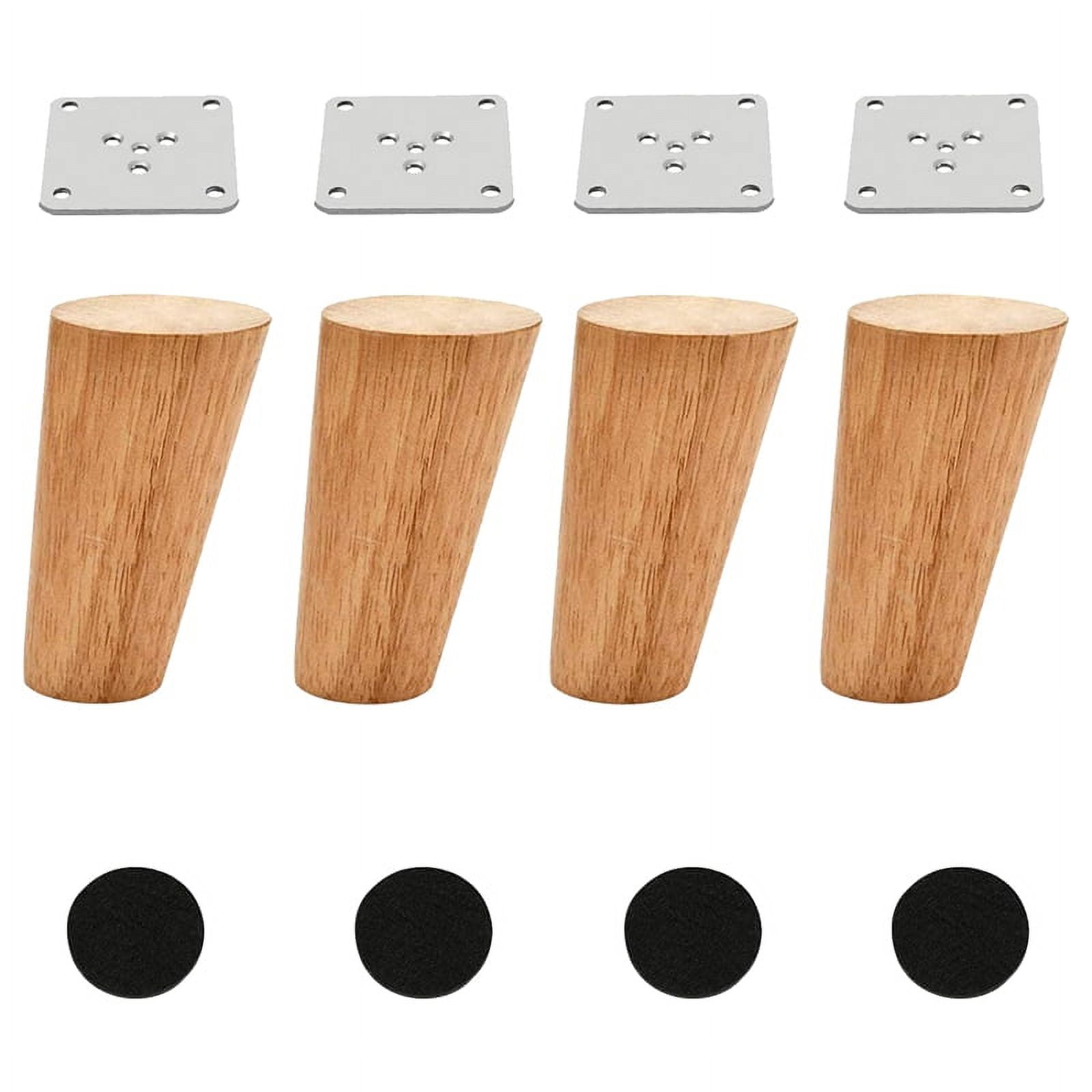 Wood 4 Inch Tapered Furniture Legs Set of 4 Round Solid Unfinished Mid ...