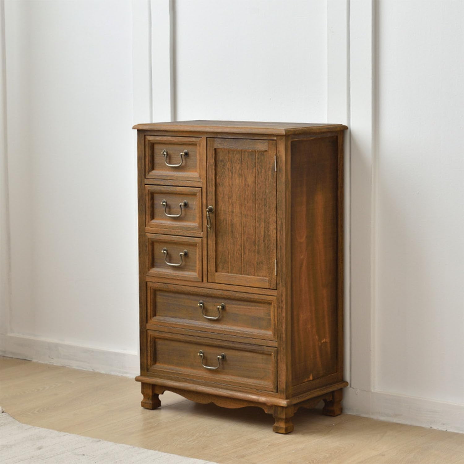 Wood 5 Drawers Dresser with Handles, Retro Chest of Drawers Floor ...