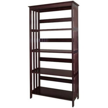 12 Shelf Double Wide Wood Bookcase, 84 inch Tall - Cherry Finish ...