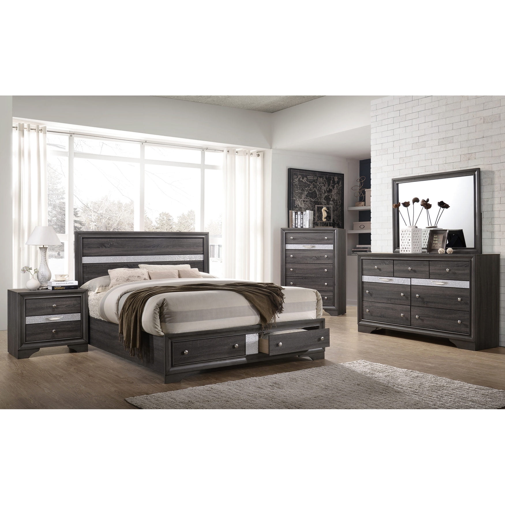 Wood 5pc Bedroom Set with Bed Storage and Minimalistic Design - Provide ...