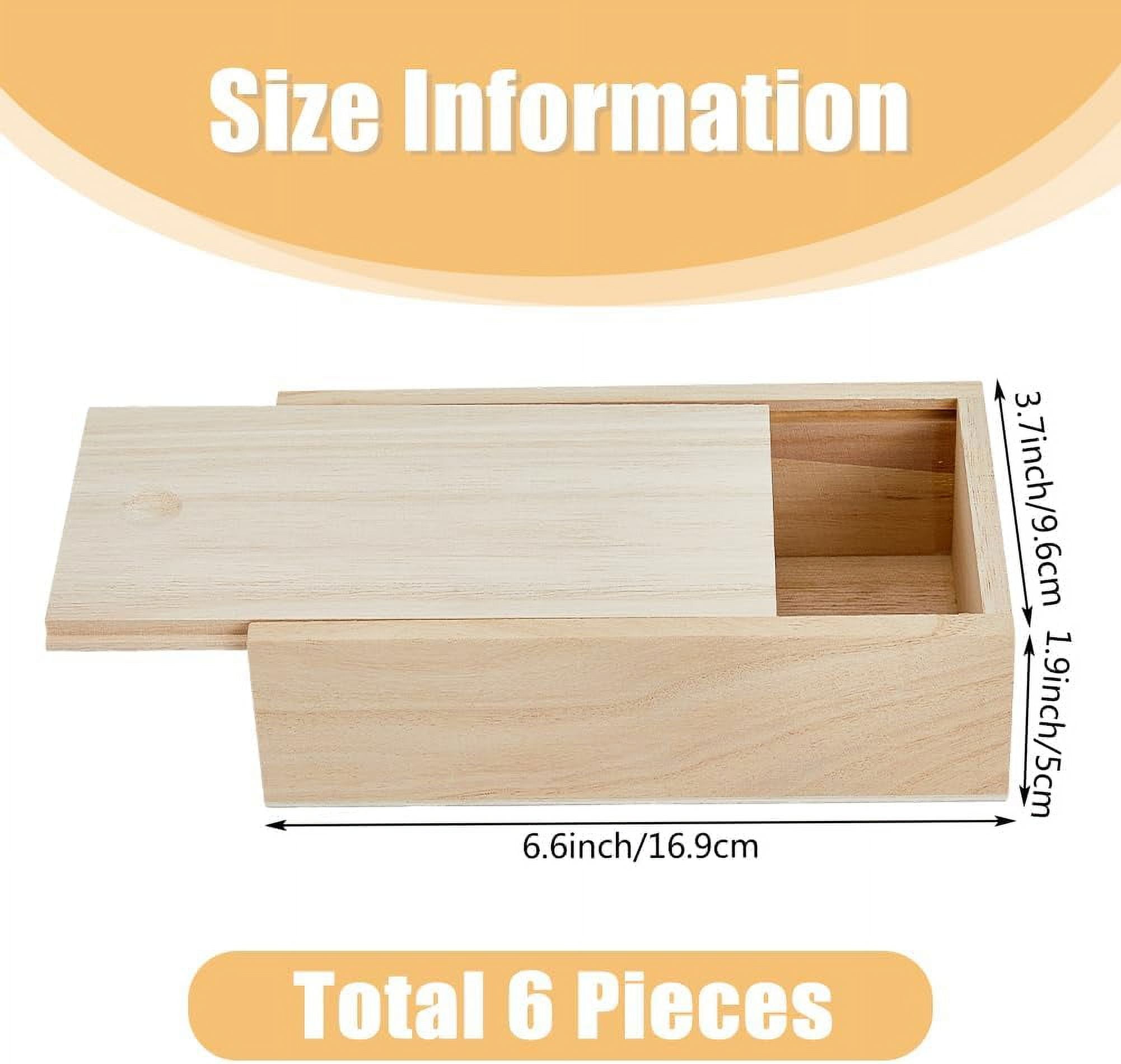 Wood 6Pcs Wood Box with Slide Lid 6.6x3.7inch Unfinished Wooden Storage ...