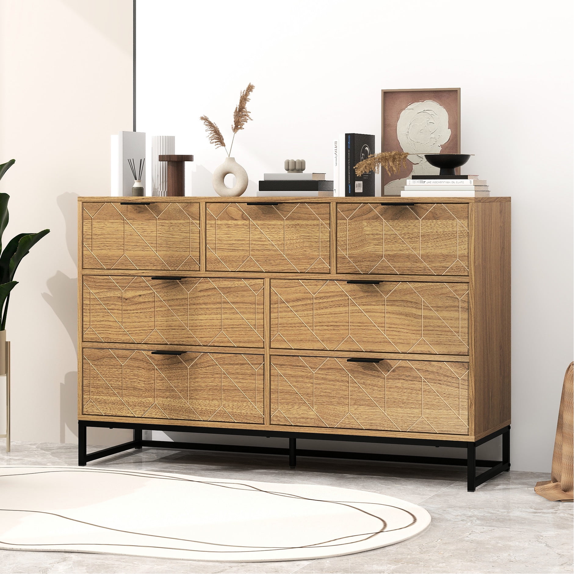 Wood 7 Drawer Cabinet, Back Panel Adjustment, Vintage Style - Fit Any ...