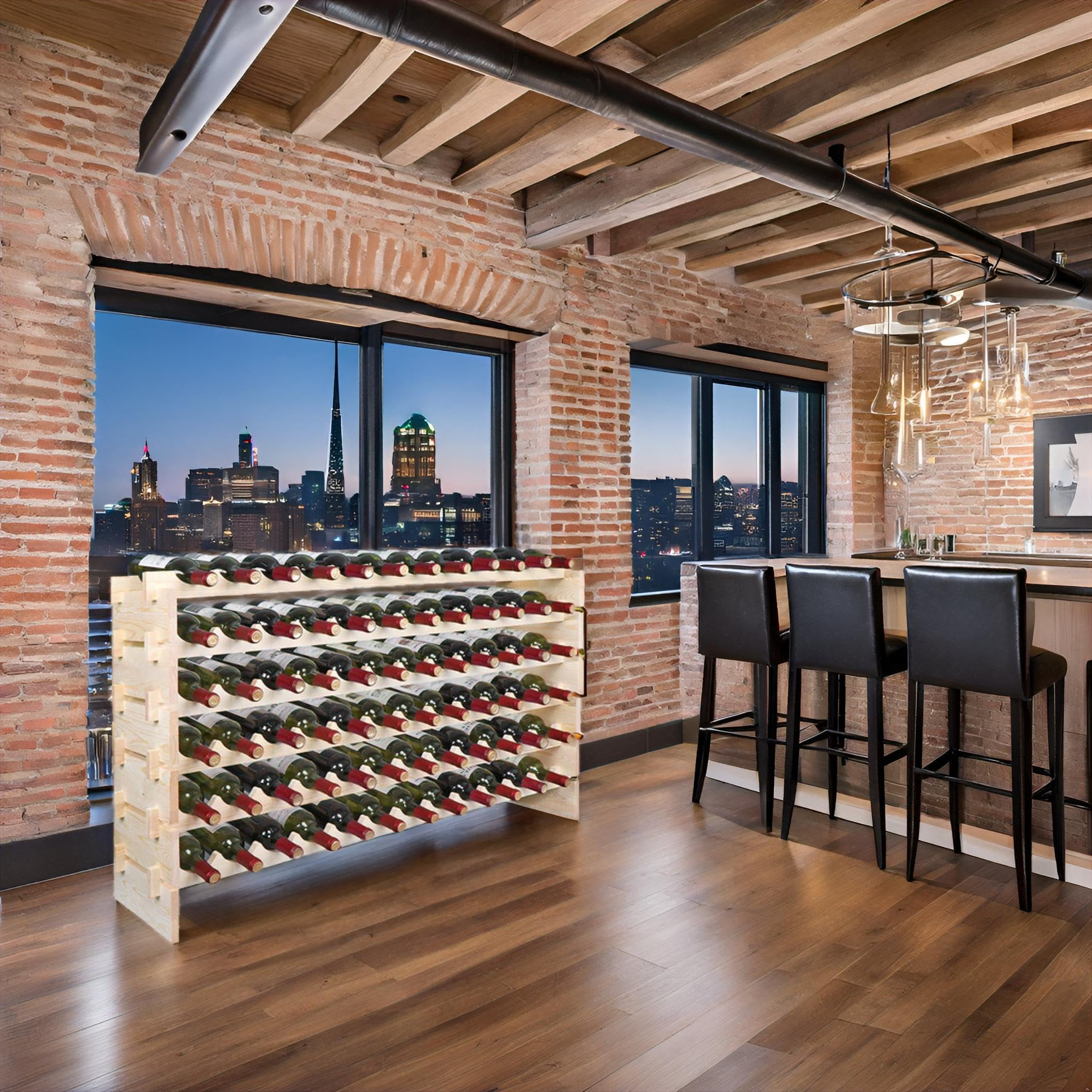 Wood 72-Bottle Stackable Modular Wine Rack Wood Wine Cabinet Free ...