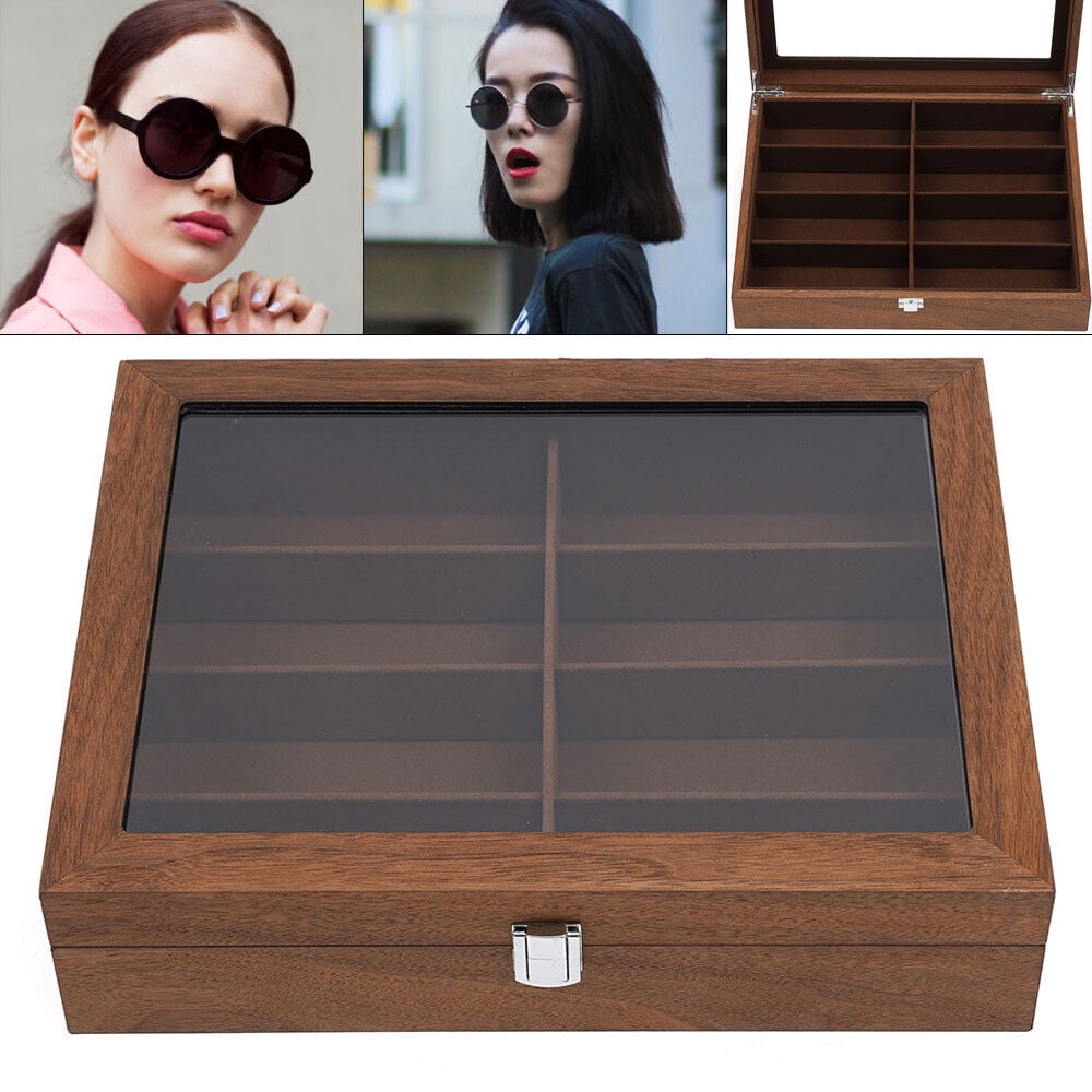 Wood 8-Slot Eye Glasses Storage Case Sunglasses Organizer Eyewear ...