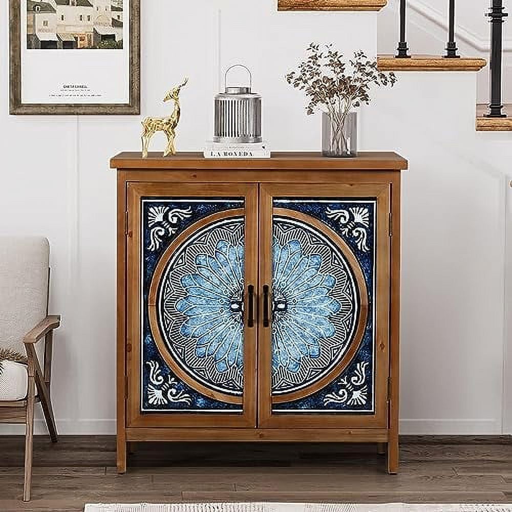 Wood Accent Cabinet with 2 Doors Farmhouse Tree Pattern Cabinet Buffet ...