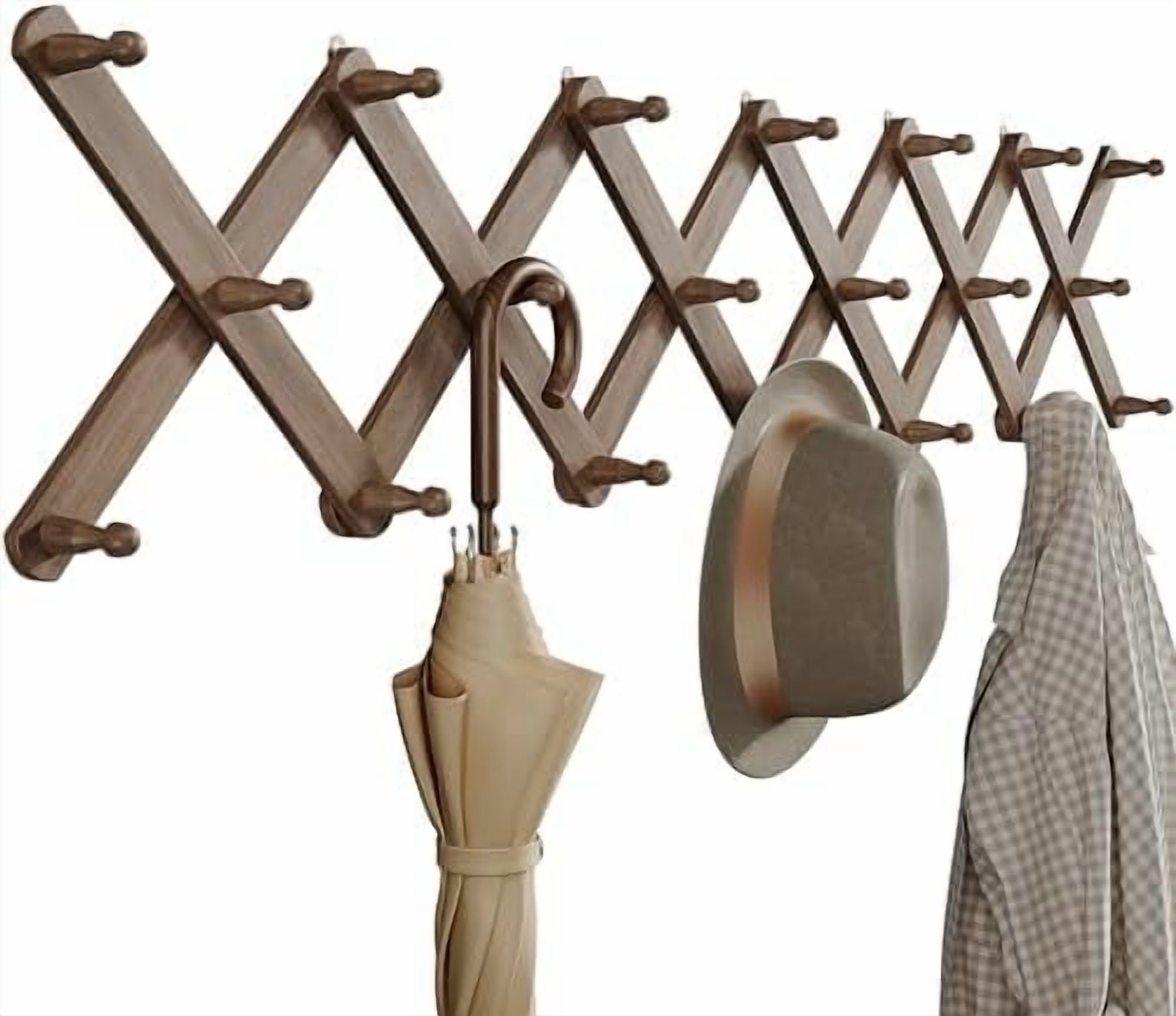 Wood Accordion Wall Hanger, Expandable Coat Rack Wall Mount with 20 ...
