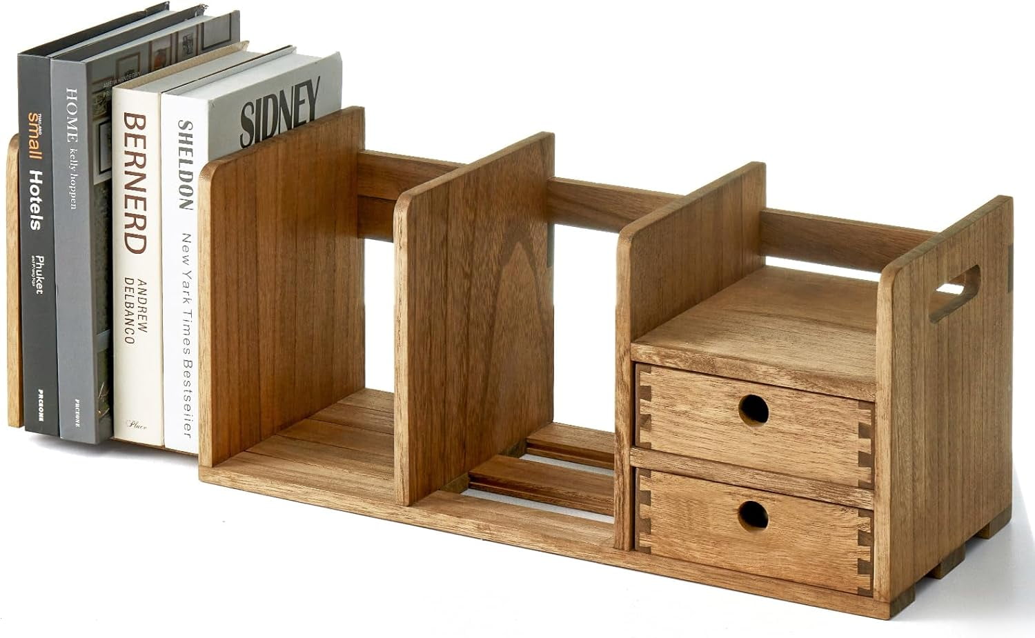 Wood Adjustable Desk Storage Desktop Bookshelf Fully Assembled Bookcase ...