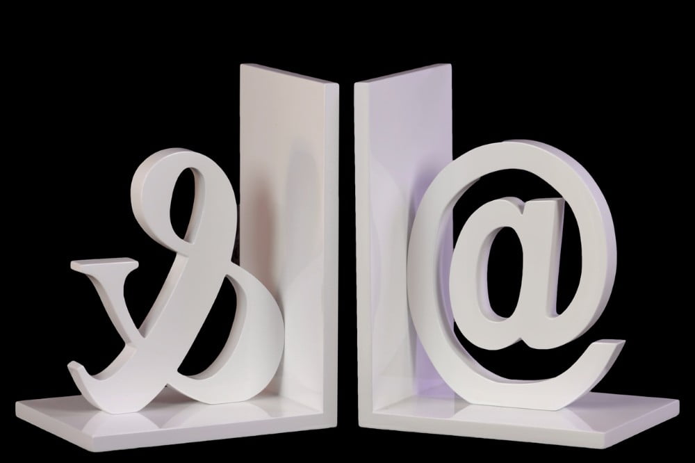 Benzara Wood Alphabet Sculpture "@&" Bookend - Set of 2-Color:White ...