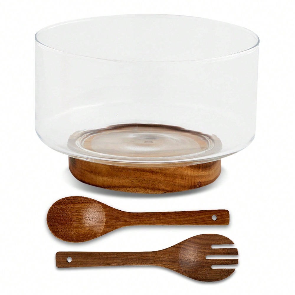 Wood And Glass Fruit Bowl Detachable Two-Tier Snack Serving Tray For ...