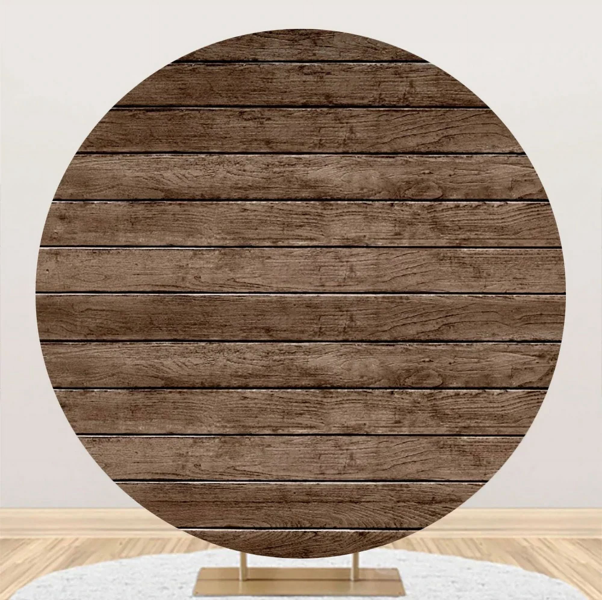 Wood Baby Shower Birthday Party Round Backdrop Cover Brown Wooden Wall ...