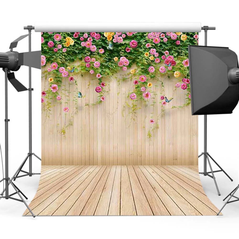 Wood Backdrops for Photography Pink Floral Photo Background for Photo ...