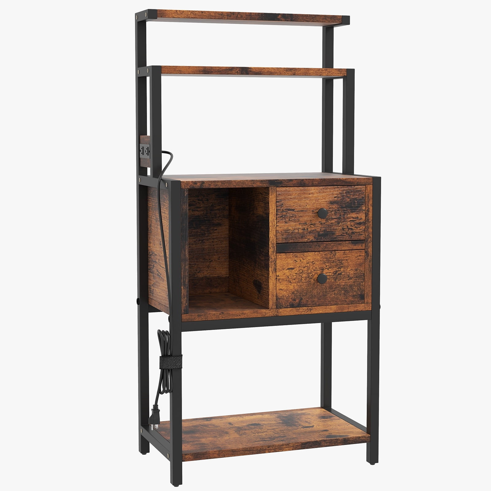 Wood Bakers Rack with Power Outlet, 5 Tier Kitchen Sideboard Bar ...