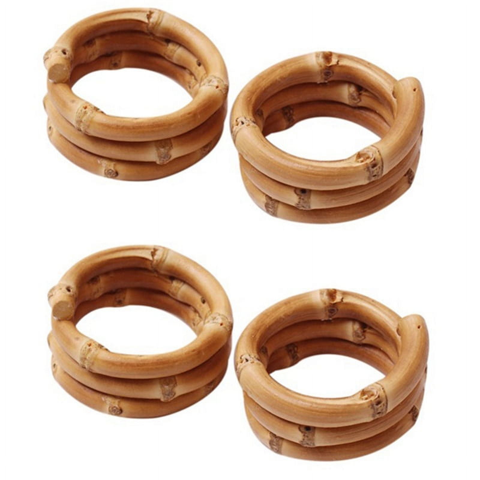 Wood Bamboo Napkin Rings Set of 4, Handmade Rattan Napkin Holder Rings ...